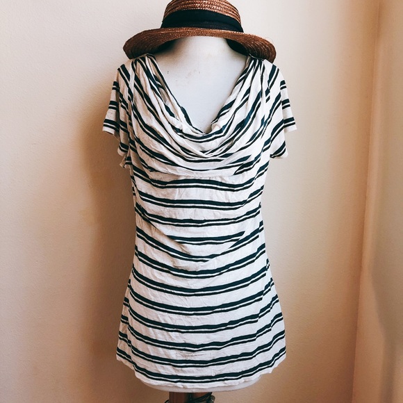 Max Studio | Tops | Max Studio Lino Stripe Drapey Neck Tee | Poshmark